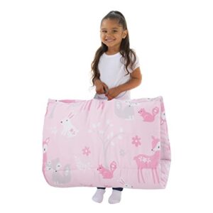 Everything Kids Pink, Rose, Grey & White Fox Deluxe Easy Fold Nap Mat, Pink, Green, Rose, White