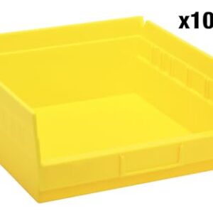 QUANTUM STORAGE SYSTEMS K-QSB109YL-10 10-Pack Plastic Shelf Bin Storage Containers, 11-5/8" x 11-1/8" x 4", Yellow