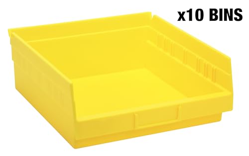 QUANTUM STORAGE SYSTEMS K-QSB109YL-10 10-Pack Plastic Shelf Bin Storage Containers, 11-5/8" x 11-1/8" x 4", Yellow