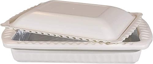 Foil Decor Foil Pan Holder with Lid, 9x13x2 Foil Pan Carrier w/Heat Resistant Handles, Foil Pan Supporter w/Lid, Includes 1 Foil Pan, Made in the USA Travel Serving Dish - White