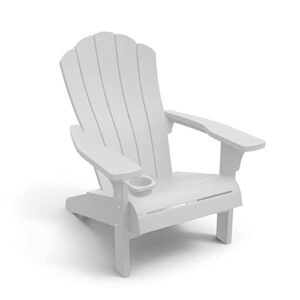 outdoor patio garden deck furniture resin adirondack chair with built-in cup holder (white)