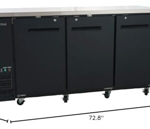 PEAKCOLD 3 Door Commercial Back Bar Cooler - Beer Fridge - Under Counter Refrigerator; 72" W