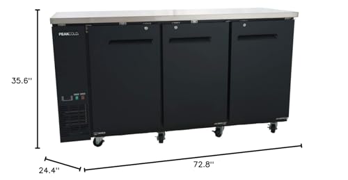 PEAKCOLD 3 Door Commercial Back Bar Cooler - Beer Fridge - Under Counter Refrigerator; 72" W