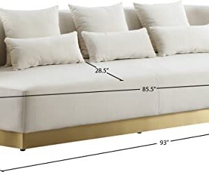 Meridian Furniture Marquis Collection Modern | Contemporary Velvet Upholstered Sofa with Stainless Steel Base in a Rich Gold Finish, 93" W x 38" D x 29" H, Cream