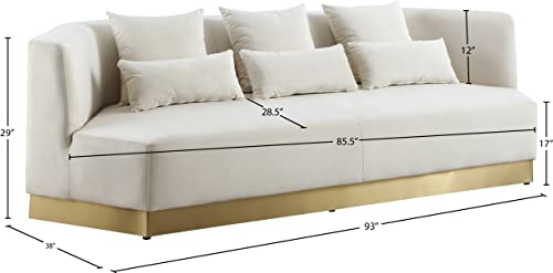 Meridian Furniture Marquis Collection Modern | Contemporary Velvet Upholstered Sofa with Stainless Steel Base in a Rich Gold Finish, 93" W x 38" D x 29" H, Cream