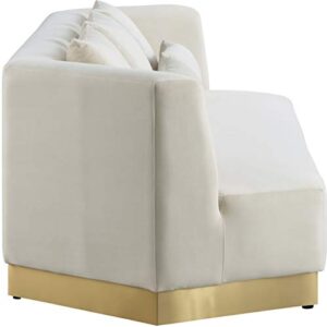 Meridian Furniture Marquis Collection Modern | Contemporary Velvet Upholstered Sofa with Stainless Steel Base in a Rich Gold Finish, 93" W x 38" D x 29" H, Cream