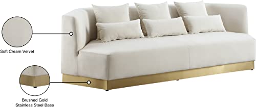 Meridian Furniture Marquis Collection Modern | Contemporary Velvet Upholstered Sofa with Stainless Steel Base in a Rich Gold Finish, 93" W x 38" D x 29" H, Cream