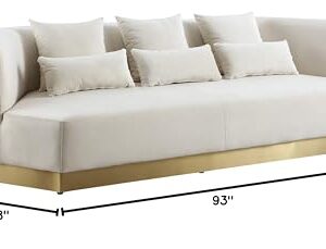 Meridian Furniture Marquis Collection Modern | Contemporary Velvet Upholstered Sofa with Stainless Steel Base in a Rich Gold Finish, 93" W x 38" D x 29" H, Cream