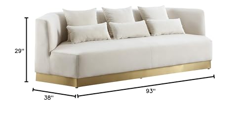 Meridian Furniture Marquis Collection Modern | Contemporary Velvet Upholstered Sofa with Stainless Steel Base in a Rich Gold Finish, 93" W x 38" D x 29" H, Cream