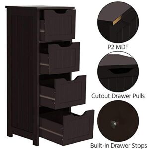 Yaheetech Bathroom Floor Cabinet, Wooden Side Storage Organizer, 4 Drawers Free-Standing Cabinet for Bathroom/Hallway/Living Room, Espresso