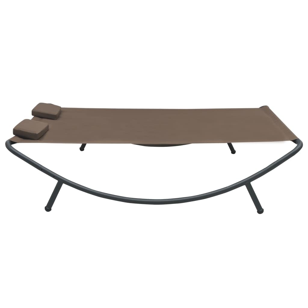 vidaXL Patio Lounge Bed in Brown Fabric - Outdoor Weather-Resistant Relaxation Furniture with Powder-Coated Steel Frame and Comfortable Pillows