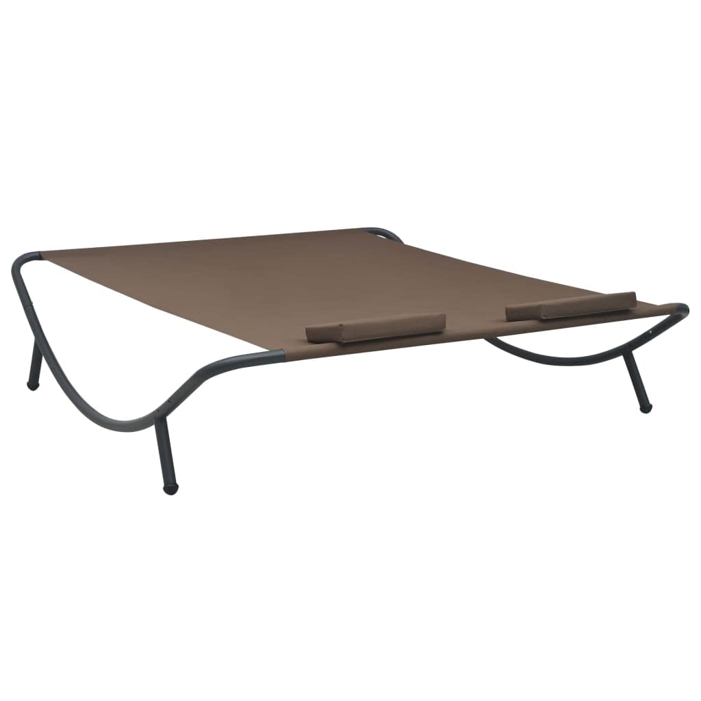 vidaXL Patio Lounge Bed in Brown Fabric - Outdoor Weather-Resistant Relaxation Furniture with Powder-Coated Steel Frame and Comfortable Pillows