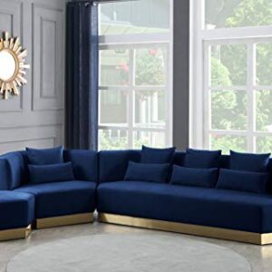 Meridian Furniture Marquis Collection Modern | Contemporary Velvet Upholstered Sofa with Stainless Steel Base in a Rich Gold Finish, 93" W x 38" D x 29" H, Navy