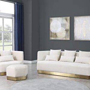 Meridian Furniture Marquis Collection Modern | Contemporary Velvet Upholstered Sofa with Stainless Steel Base in a Rich Gold Finish, 93" W x 38" D x 29" H, Cream