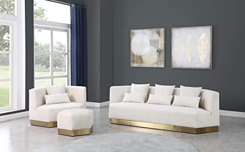 Meridian Furniture Marquis Collection Modern | Contemporary Velvet Upholstered Sofa with Stainless Steel Base in a Rich Gold Finish, 93" W x 38" D x 29" H, Cream