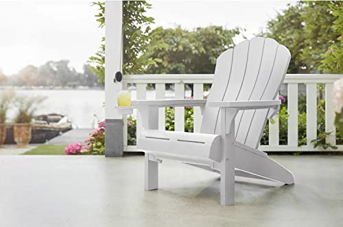 Outdoor Patio Garden Deck Furniture Resin Adirondack Chair with Built-in Cup Holder (White)