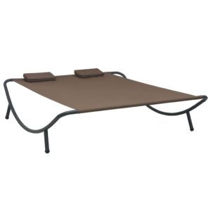 vidaxl patio lounge bed in brown fabric - outdoor weather-resistant relaxation furniture with powder-coated steel frame and comfortable pillows