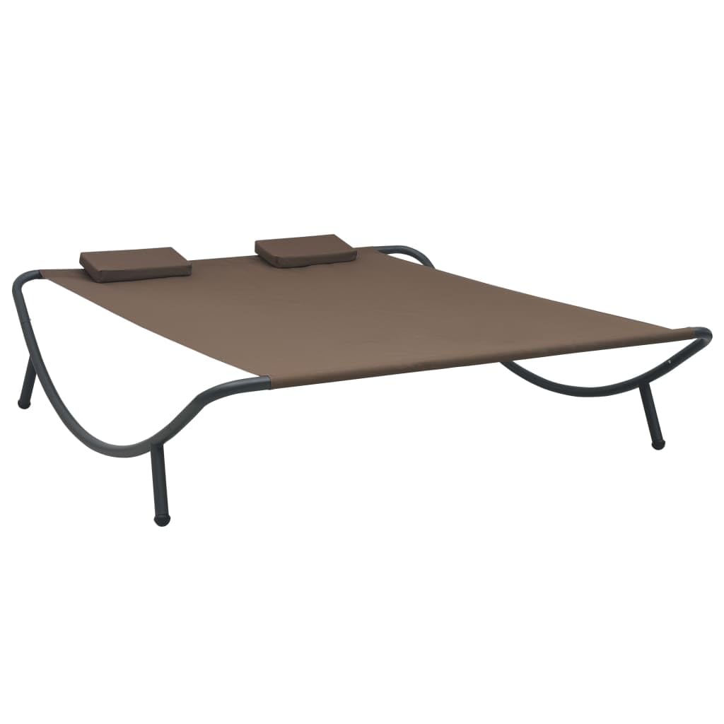 vidaXL Patio Lounge Bed in Brown Fabric - Outdoor Weather-Resistant Relaxation Furniture with Powder-Coated Steel Frame and Comfortable Pillows