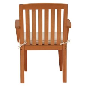 National Outdoor Living Eucalyptus Wood Outdoor Patio Dining Armchair with Beige Cushion