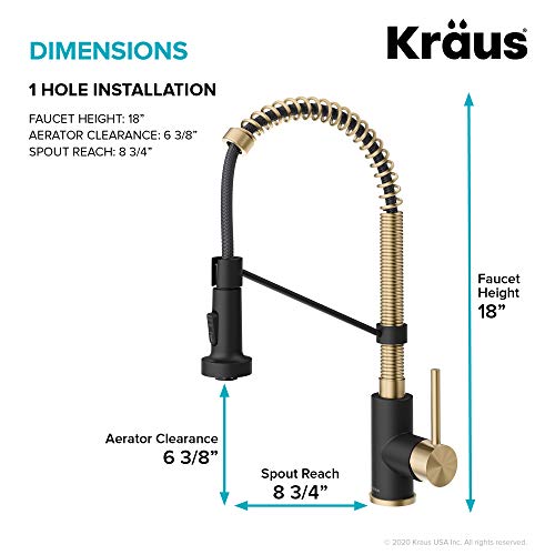 KRAUS Bolden Commercial Style 2-Function Single Handle Pull Down Kitchen Faucet in Spot-Free Antique Champagne Bronze/Matte Black, KPF-1610SFACBMB