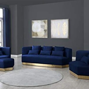 Meridian Furniture Marquis Collection Modern | Contemporary Velvet Upholstered Sofa with Stainless Steel Base in a Rich Gold Finish, 93" W x 38" D x 29" H, Navy