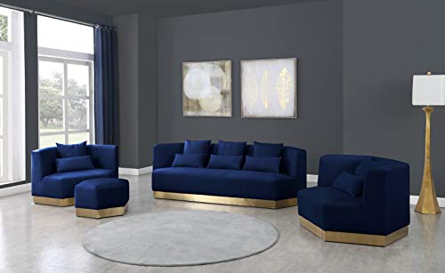 Meridian Furniture Marquis Collection Modern | Contemporary Velvet Upholstered Sofa with Stainless Steel Base in a Rich Gold Finish, 93" W x 38" D x 29" H, Navy