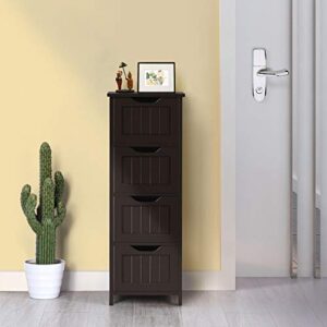 Yaheetech Bathroom Floor Cabinet, Wooden Side Storage Organizer, 4 Drawers Free-Standing Cabinet for Bathroom/Hallway/Living Room, Espresso