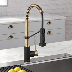 KRAUS Bolden Commercial Style 2-Function Single Handle Pull Down Kitchen Faucet in Spot-Free Antique Champagne Bronze/Matte Black, KPF-1610SFACBMB