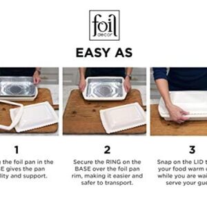 Foil Decor Foil Pan Holder with Lid, 9x13x2 Foil Pan Carrier w/Heat Resistant Handles, Foil Pan Supporter w/Lid, Includes 1 Foil Pan, Made in the USA Travel Serving Dish - White