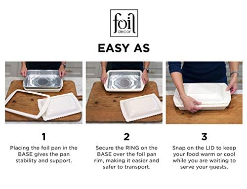 Foil Decor Foil Pan Holder with Lid, 9x13x2 Foil Pan Carrier w/Heat Resistant Handles, Foil Pan Supporter w/Lid, Includes 1 Foil Pan, Made in the USA Travel Serving Dish - White