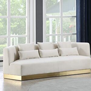 Meridian Furniture Marquis Collection Modern | Contemporary Velvet Upholstered Sofa with Stainless Steel Base in a Rich Gold Finish, 93" W x 38" D x 29" H, Cream