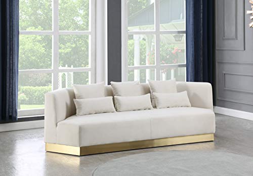 Meridian Furniture Marquis Collection Modern | Contemporary Velvet Upholstered Sofa with Stainless Steel Base in a Rich Gold Finish, 93" W x 38" D x 29" H, Cream