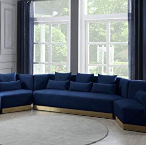 Meridian Furniture Marquis Collection Modern | Contemporary Velvet Upholstered Sofa with Stainless Steel Base in a Rich Gold Finish, 93" W x 38" D x 29" H, Navy