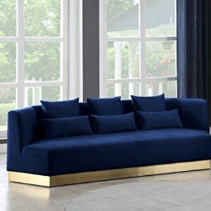 Meridian Furniture Marquis Collection Modern | Contemporary Velvet Upholstered Sofa with Stainless Steel Base in a Rich Gold Finish, 93" W x 38" D x 29" H, Navy