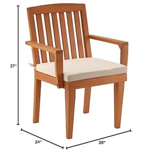 National Outdoor Living Eucalyptus Wood Outdoor Patio Dining Armchair with Beige Cushion