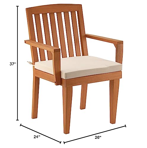 National Outdoor Living Eucalyptus Wood Outdoor Patio Dining Armchair with Beige Cushion