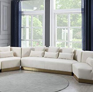 Meridian Furniture Marquis Collection Modern | Contemporary Velvet Upholstered Sofa with Stainless Steel Base in a Rich Gold Finish, 93" W x 38" D x 29" H, Cream