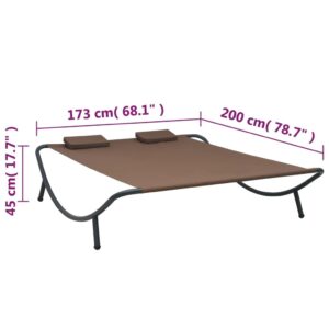 vidaXL Patio Lounge Bed in Brown Fabric - Outdoor Weather-Resistant Relaxation Furniture with Powder-Coated Steel Frame and Comfortable Pillows