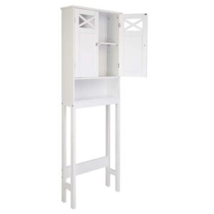 Multi-Function Holder Shelf w/ 2 Doors Tower Storage Over The Toilet Organizer Modern Design Bathroom, Balcony, Laundry Space Saver, Home Office