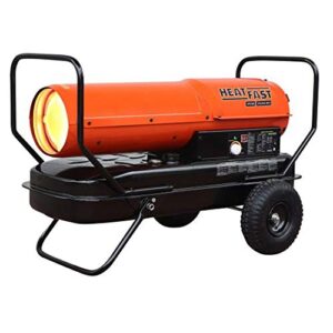 heatfast hf215k portable home, jobsite, construction site forced air kerosene/diesel salamander torpedo space heater with thermostat temperature control, 215,000 btu, orange