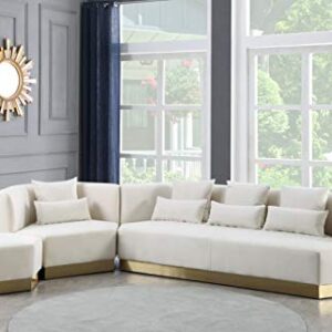 Meridian Furniture Marquis Collection Modern | Contemporary Velvet Upholstered Sofa with Stainless Steel Base in a Rich Gold Finish, 93" W x 38" D x 29" H, Cream