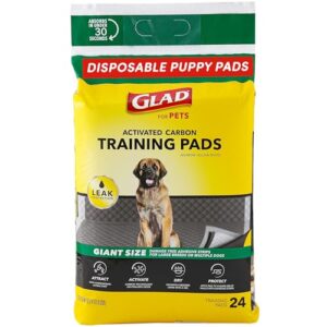 glad for pets activated carbon dog training pads - super absorbent and leak proof dog pee pads extra large, indoor potty pads with adhesive strips, xl puppy pad giant size, 30" x 36", 24 count