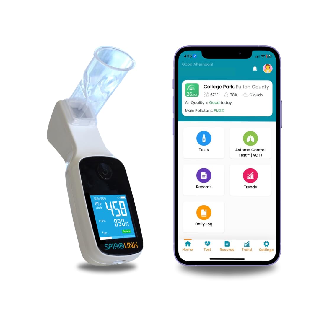 CMI Health SpiroLink | Smart Peak Flow Meter | Portable Pulmonary Function Test, Pocket Spirometer | Long Lifespan, Durable | for Asthma, COPD, Musicians, Smokers, Athletes, and More