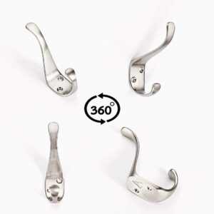 Ambipolar 10 Pack Wall Mounted Elegant Decorative Heavy Duty Double Coat Hooks, with Screws, Brushed Nickel (6635BSN-T500)