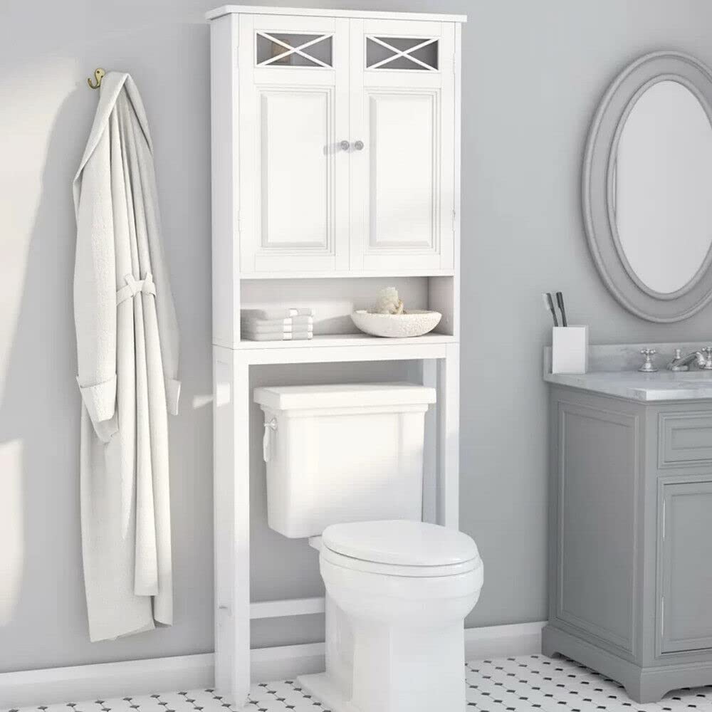 Multi-Function Holder Shelf w/ 2 Doors Tower Storage Over The Toilet Organizer Modern Design Bathroom, Balcony, Laundry Space Saver, Home Office