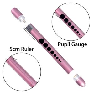 Aokin Medical Pen Lights for Nurse Doctor, Reusable LED Medical Penlight Flashlight with Pupil Gauge and Ruler, White Light, Rose Gold