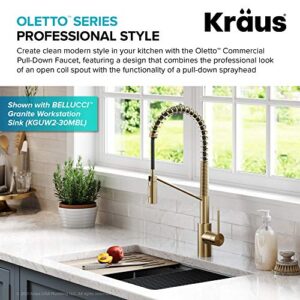 KRAUS Oletto Commercial Style Single Handle Pull Down Kitchen Faucet with QuickDock Top Mount Installation Assembly in Spot Free Antique Champagne Bronze, KPF-2631SFACB