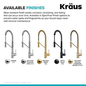 KRAUS Oletto Commercial Style Single Handle Pull Down Kitchen Faucet with QuickDock Top Mount Installation Assembly in Spot Free Antique Champagne Bronze, KPF-2631SFACB