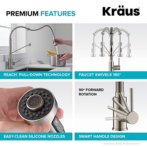 KRAUS Bolden Commercial Style 2-Function Single Handle Pull Down Kitchen Faucet in Spot-Free Antique Champagne Bronze/Matte Black, KPF-1610SFACBMB