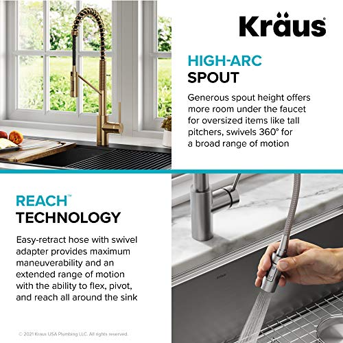 KRAUS Oletto Commercial Style Single Handle Pull Down Kitchen Faucet with QuickDock Top Mount Installation Assembly in Spot Free Antique Champagne Bronze, KPF-2631SFACB